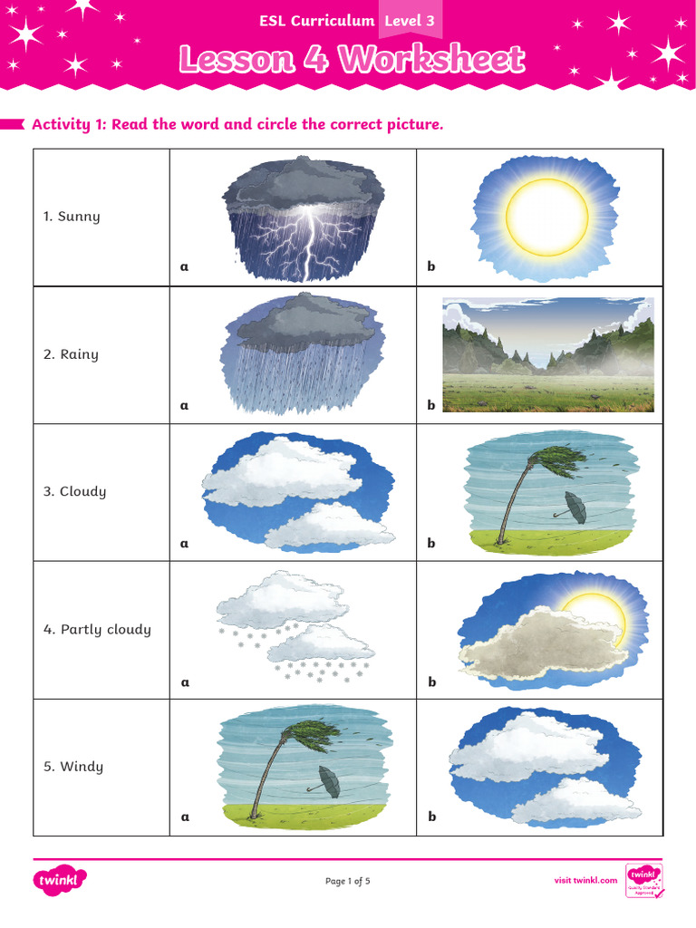 Lesson 4 Worksheet (What's The Weather Like Today?) | PDF | English As ...