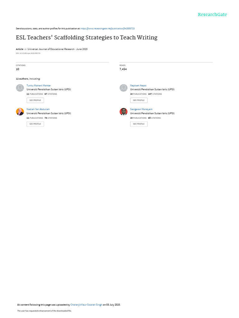 Scaffolding Strategies To Teach Writing in Esl Students | PDF