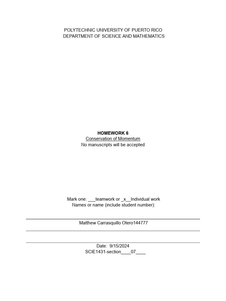 Collision Lab- Conservation of Momentum (Newton’s 3rd Law) home work 6 ...