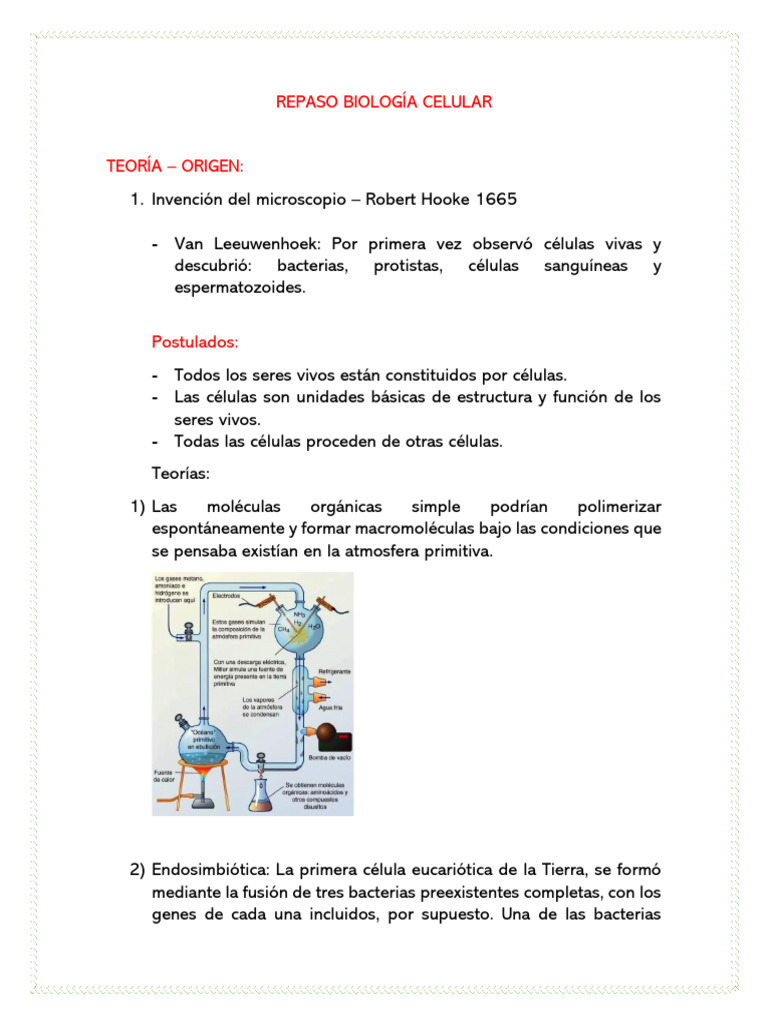 Repaso Teoría-Origen Biología Celular | PDF