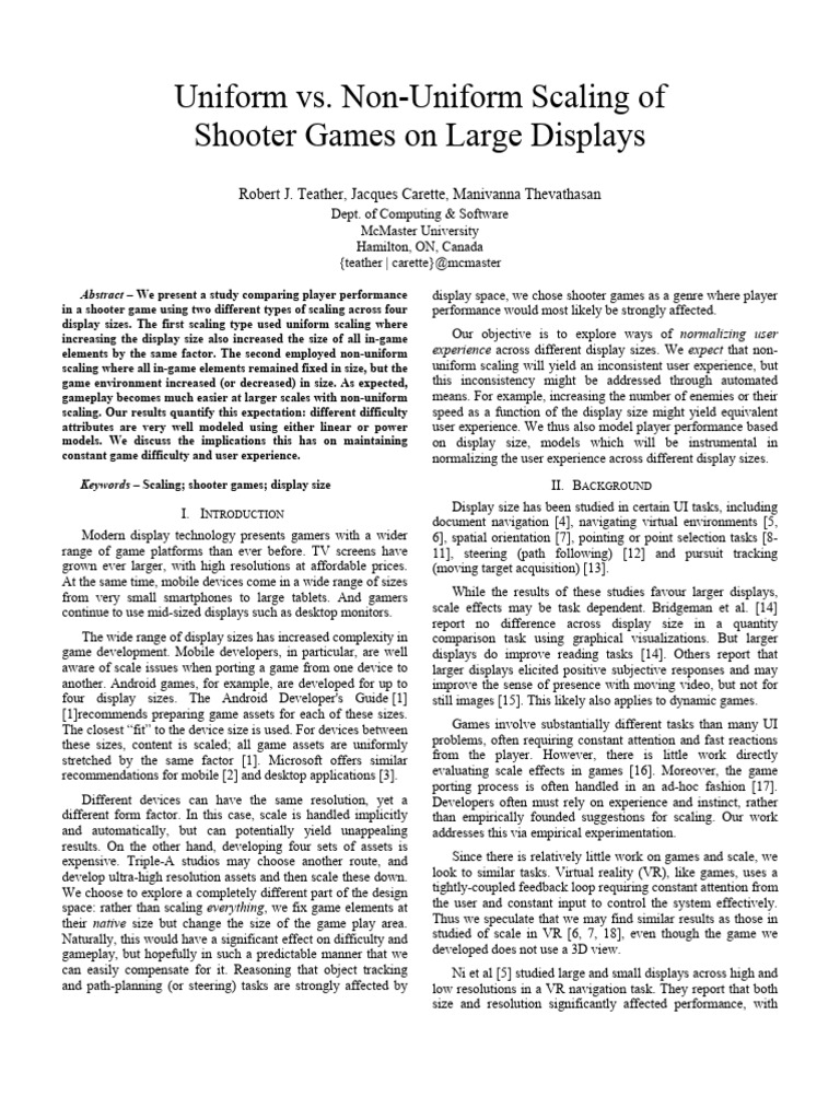 Uniform vs. Non-Uniform Scaling of Shooter Games On Large Displays | PDF