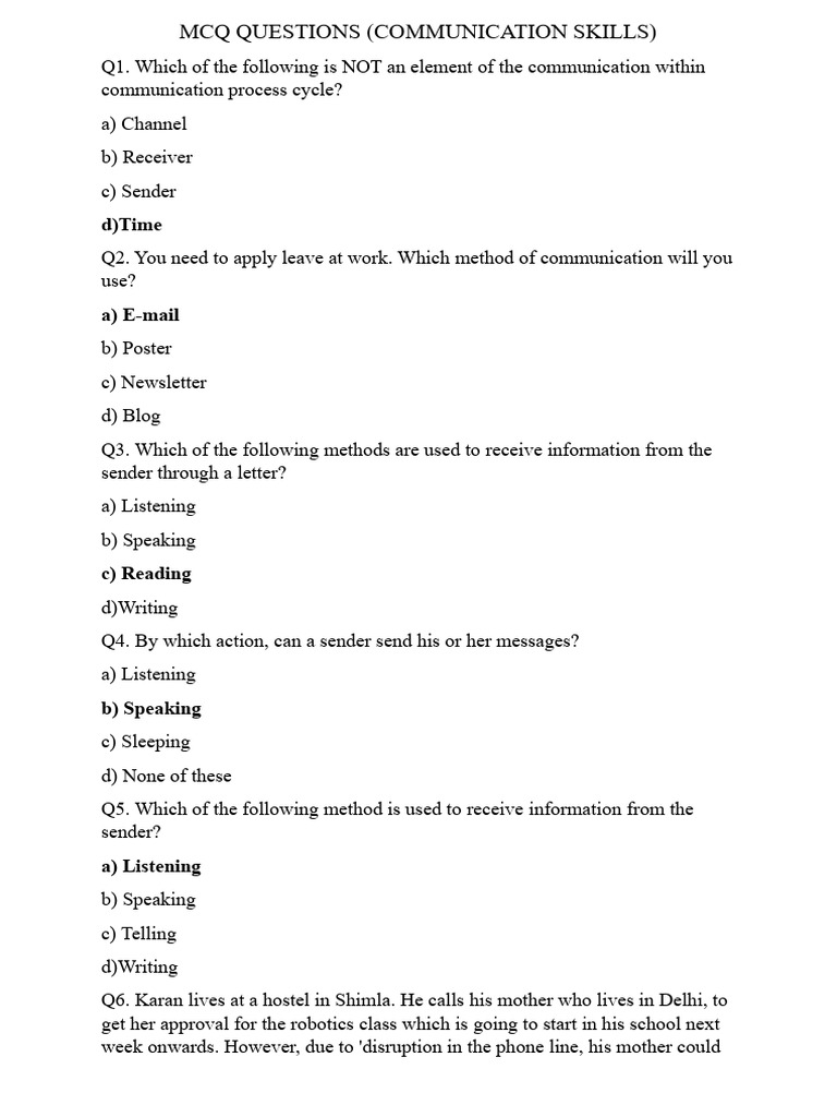 MCQ QUESTIONS COMMUNICATION SKILLS | PDF