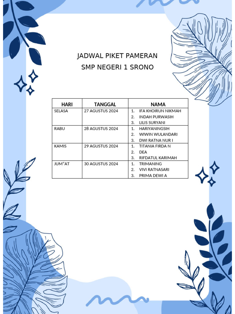 Jadwal Piket Pameran | PDF