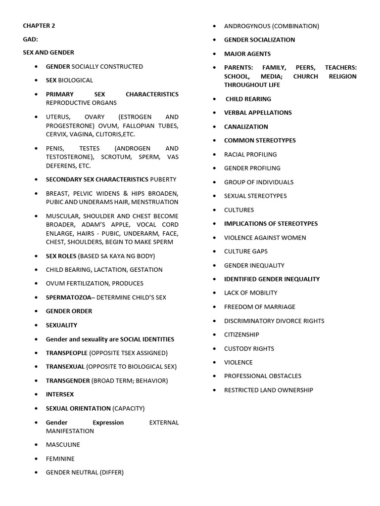 Gad Sex And Gender Reviewer Notes Pdf