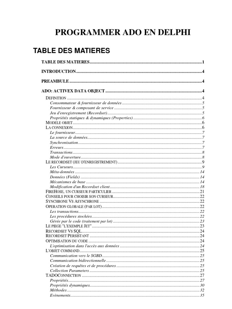 Programmer ADO Avec Delphi | PDF | Modèle d'objet composant | Serveur ...