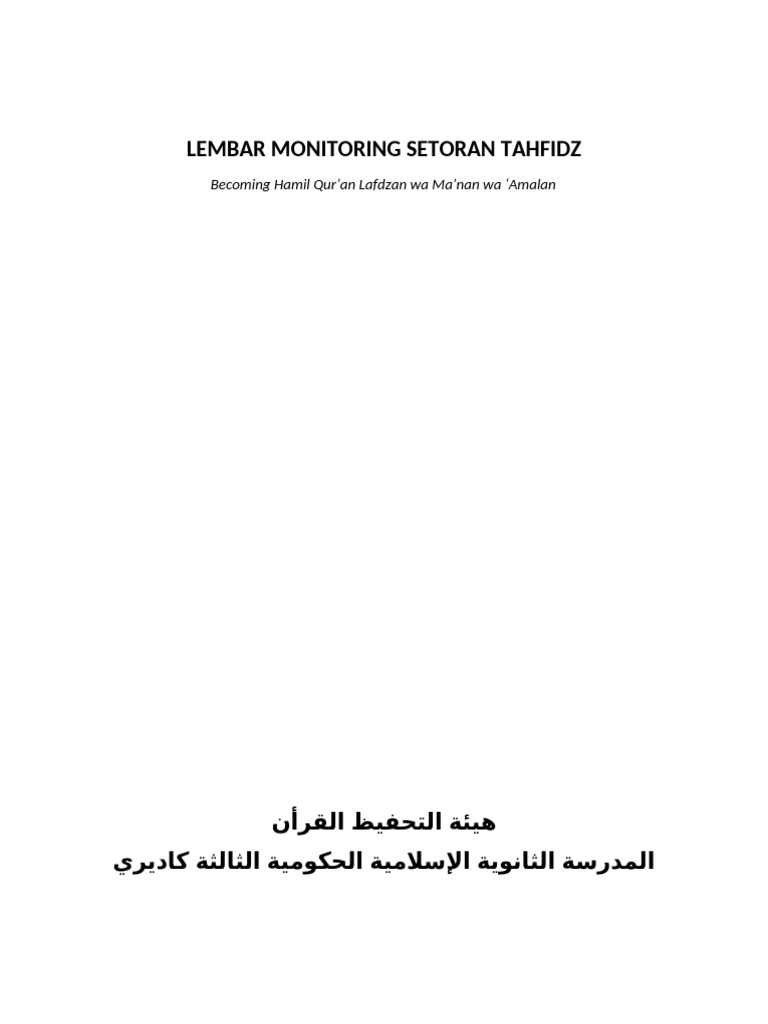 Lembar Monitoring Setoran Tahfidz | PDF