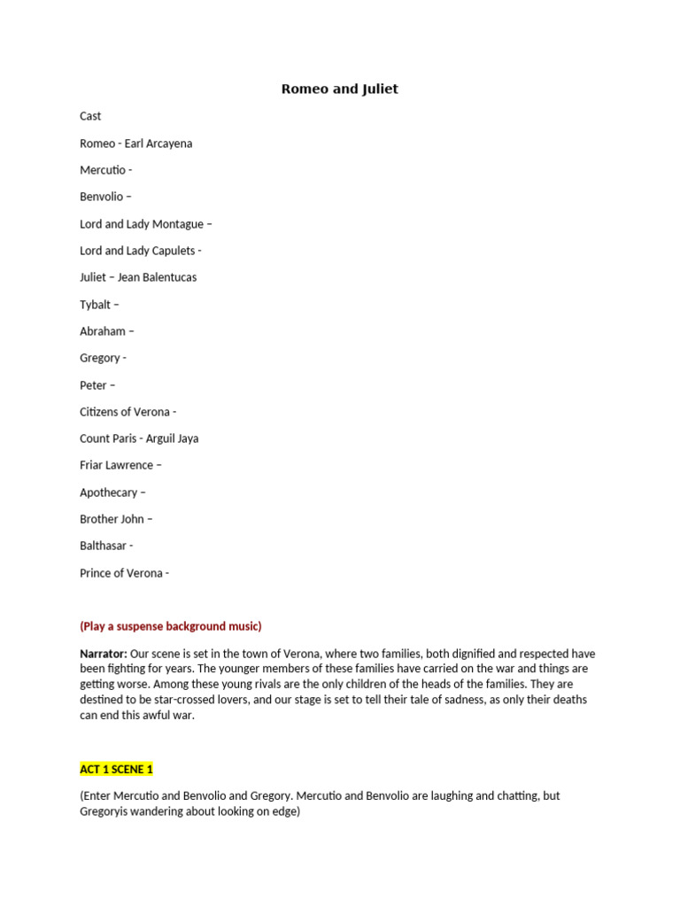 Romeo and Juliet: (Play A Suspense Background Music) | PDF
