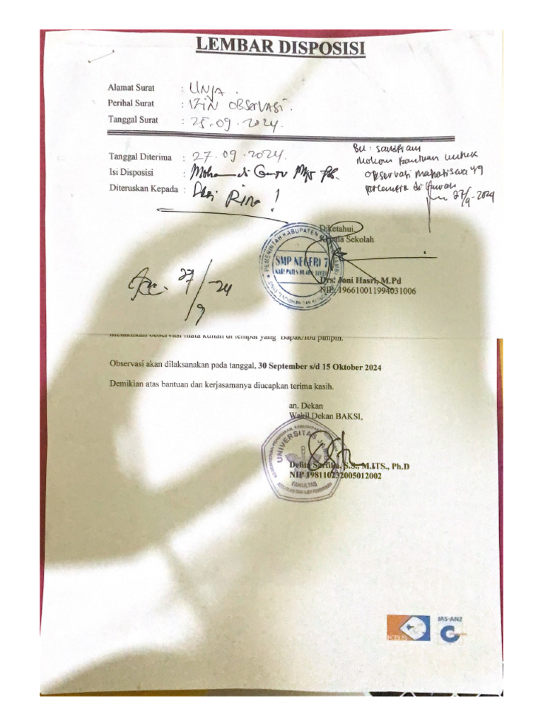 Surat Observasi SBMF SMP 7 | PDF