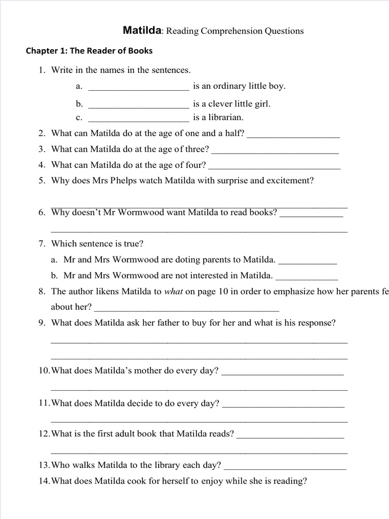 Dokumen - Tips 60904224 Matilda Reading Comprehension Questions | PDF