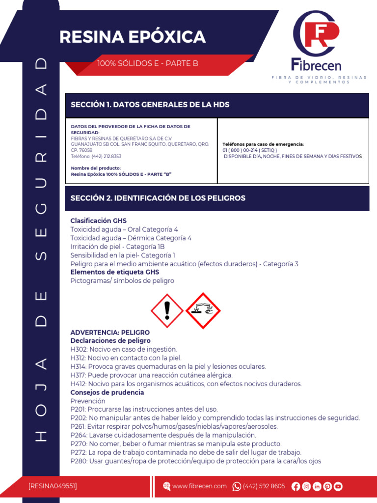 Hoja de Seguridad - Resina Epóxica | PDF | Seguridad y salud ocupacional