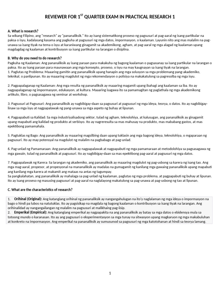 Review Material 1st Quarter | PDF