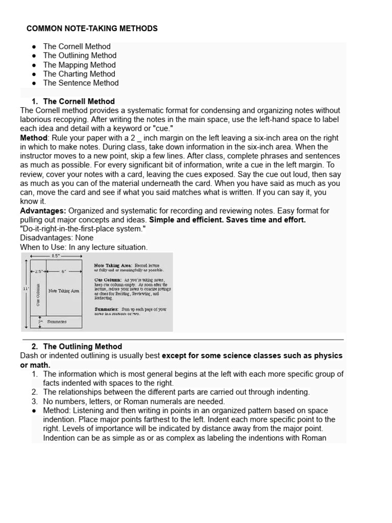 1 NOTE TAKING TECHNIQUES | PDF