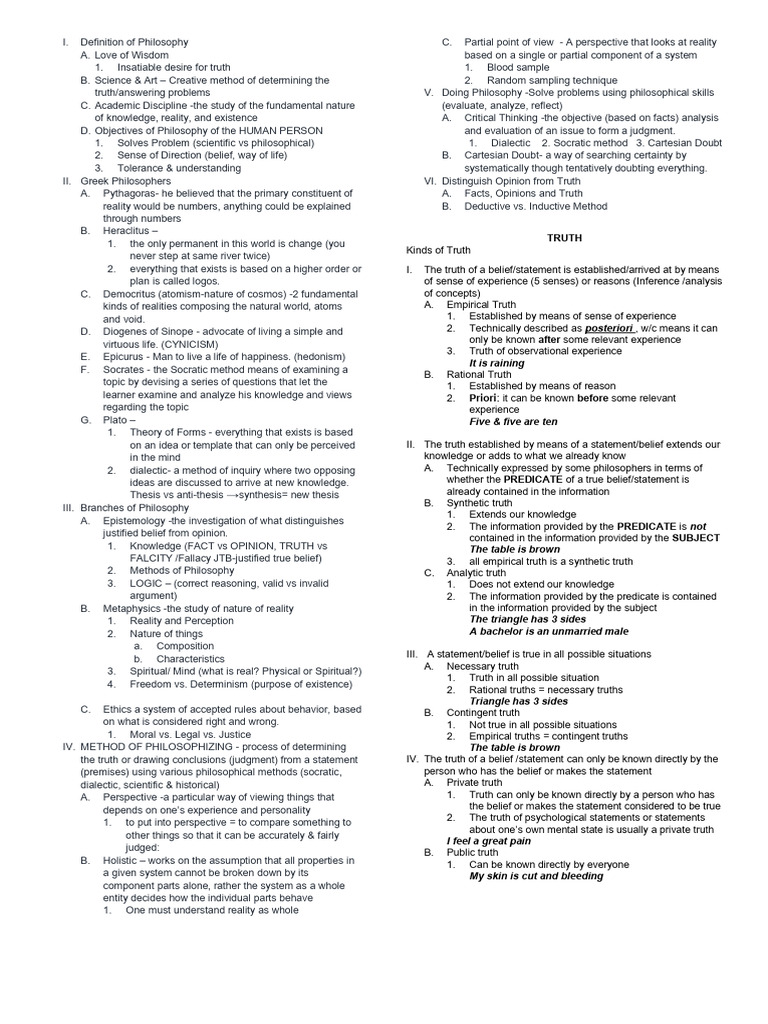 1st Grading Hand Out Intro To Philo | PDF