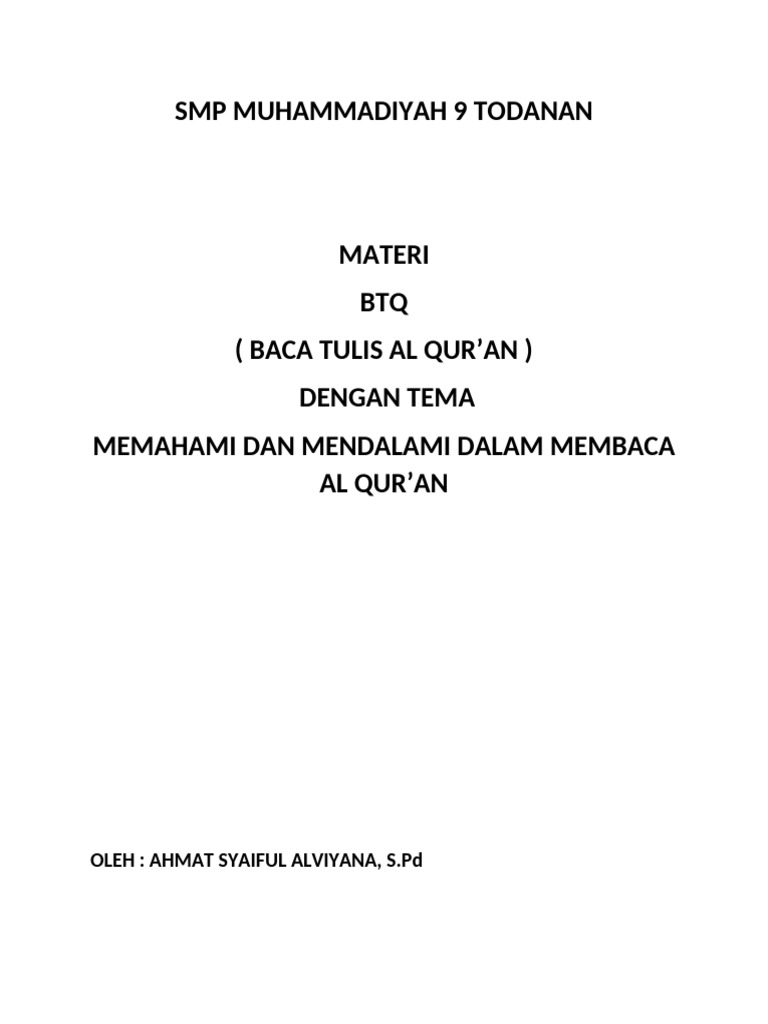 Materi Bta Kelas 8 Peerteaching | PDF | Religion & Spirituality