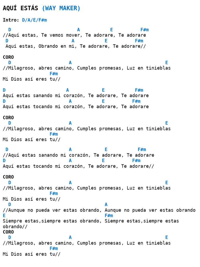 Aqui Estas (Acordes D) | PDF