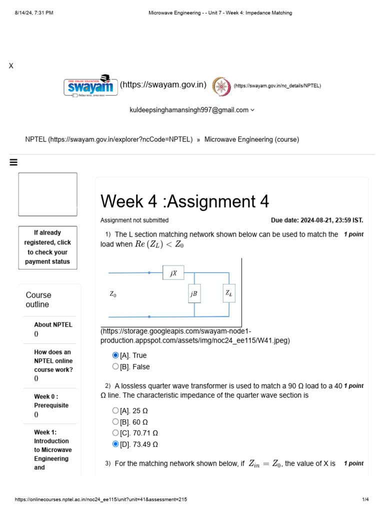 Microwave Engineering - - Unit 7 - Week 4_ Impedance Matching | PDF