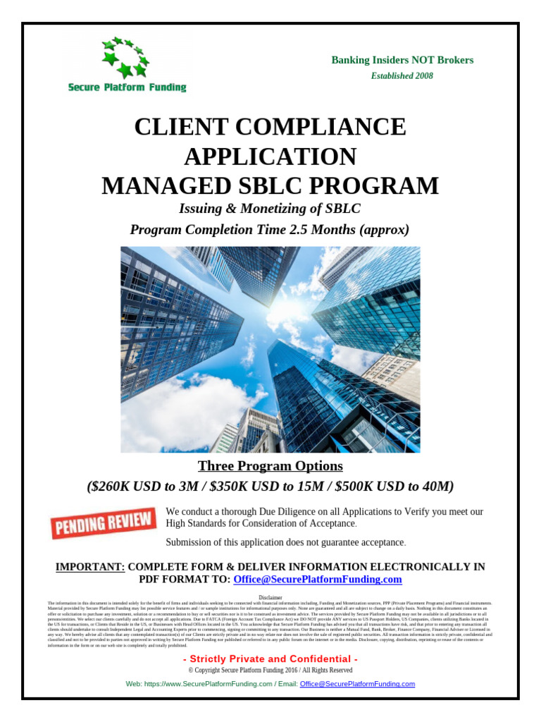 SPF Client Compliance Application Managed SBLC Program | PDF