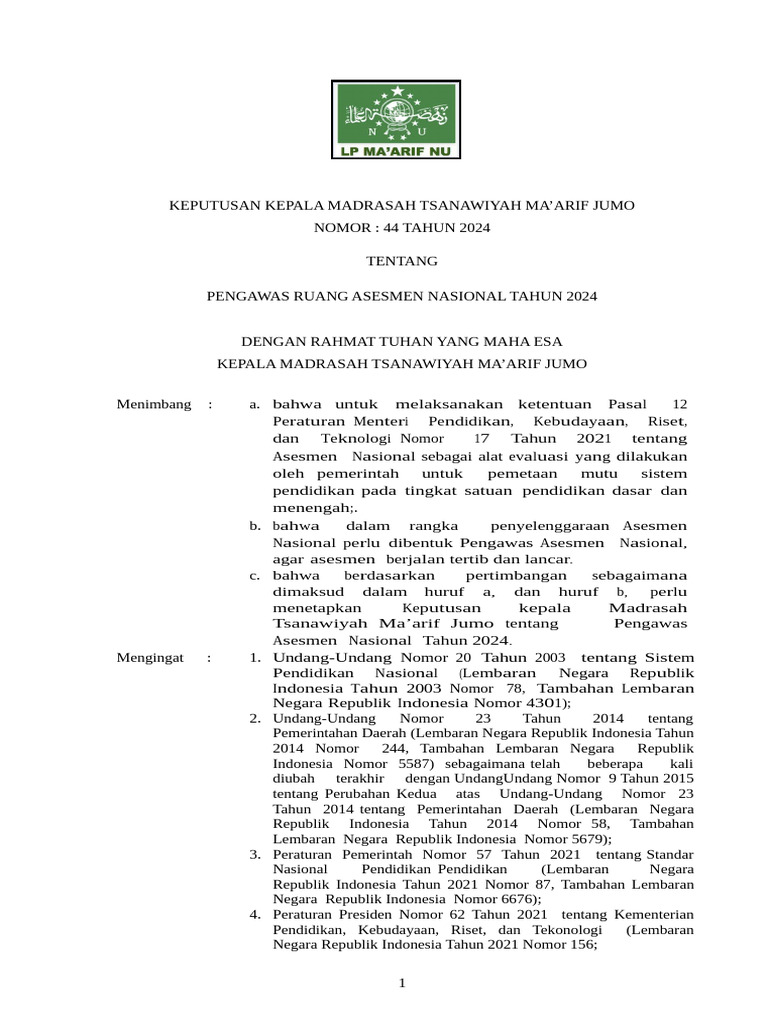 SK Pengawas An 2024 | PDF