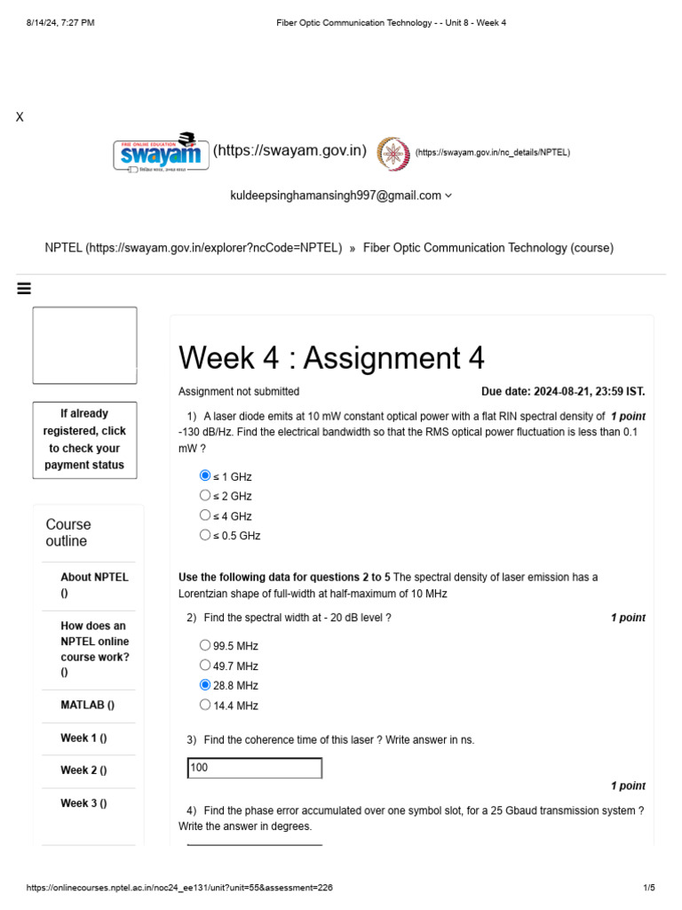 Fiber Optic Communication Technology - Unit 8 - Week 4 | PDF