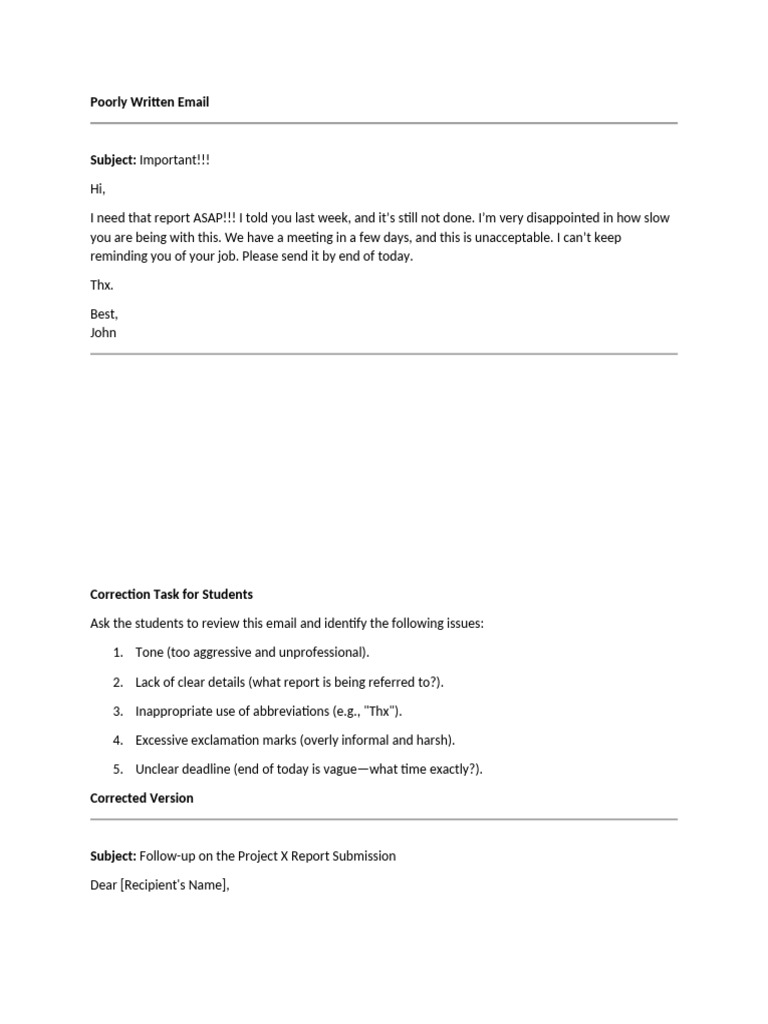 Poorly Written Email Practice 01 | PDF