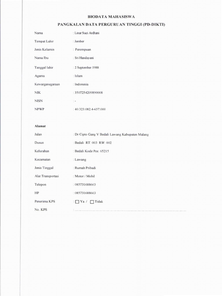 Biodata Linar | PDF