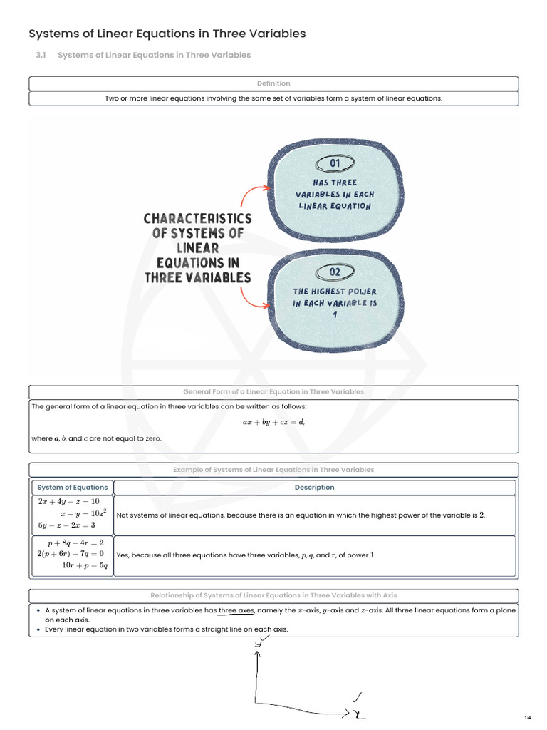 Systems of Linear Equations in Three Variables | PDF