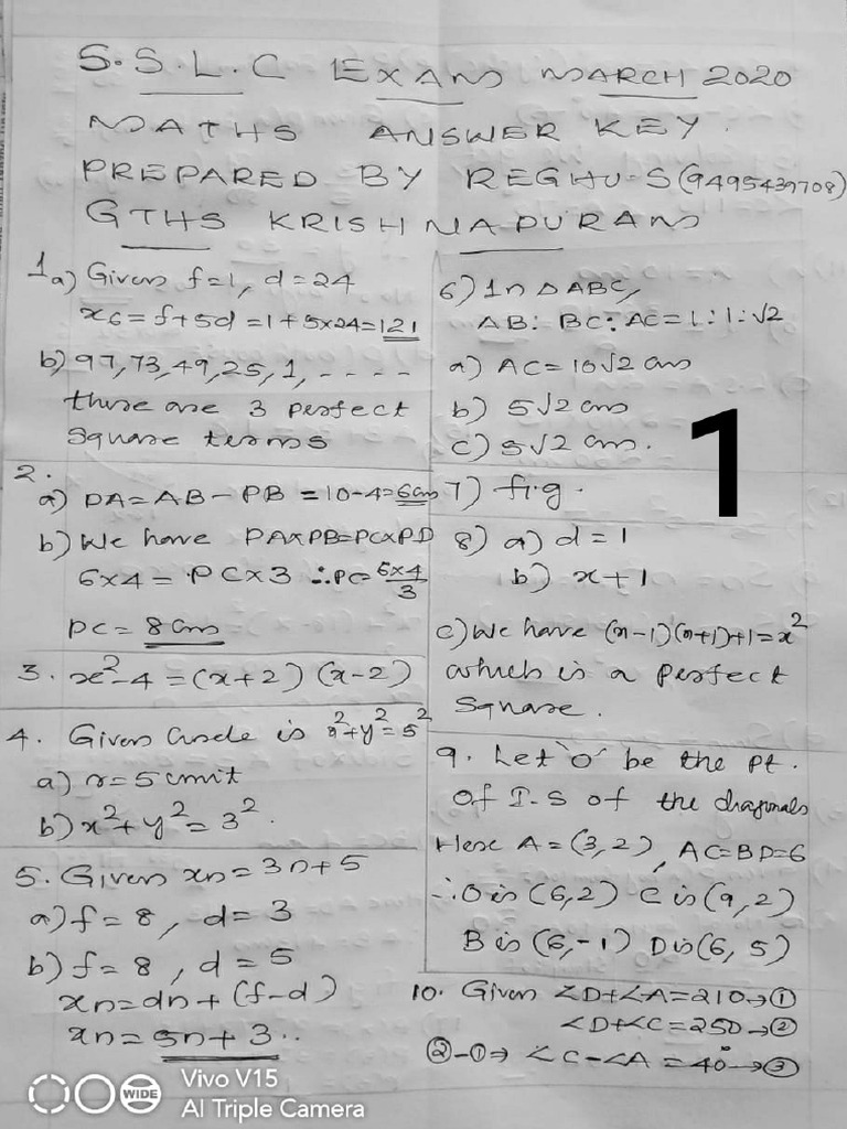 Maths Answer Key (EM) SSLC Exam March 2020 by Raghu Sir | PDF Maths Answer Key (EM) SSLC Exam March 2020 by Raghu Sir | PDF
