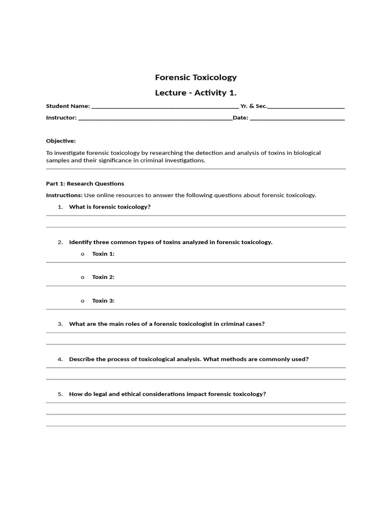 Forensic Toxicology Worksheet Activity | PDF