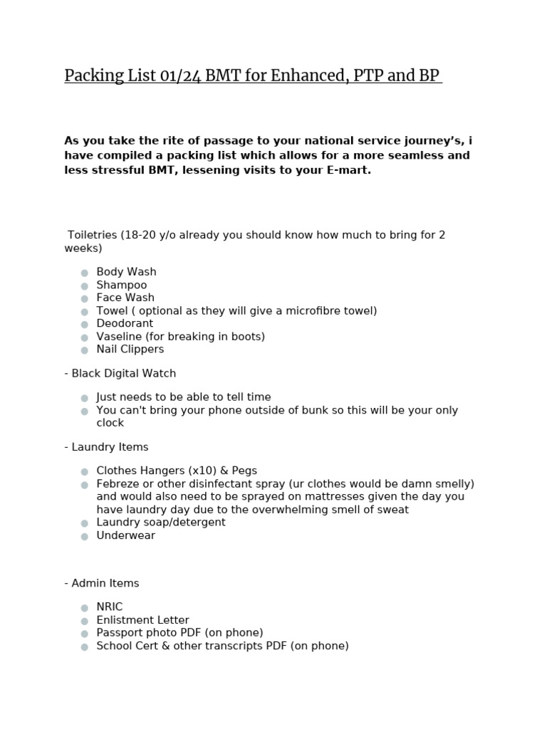The NS Packing List | PDF
