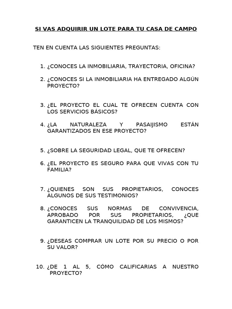 Si Vas Adquirir Un Lote para Tu Casa de Campo | PDF