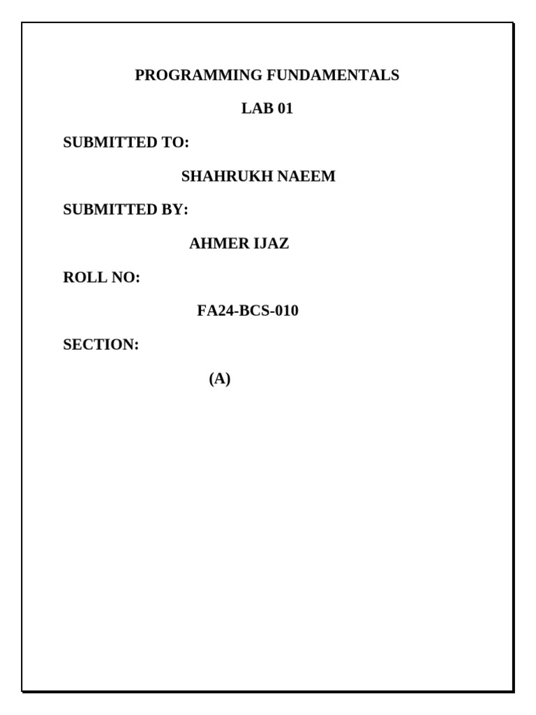 Fa24-Bcs010 Lab 01 PF | PDF