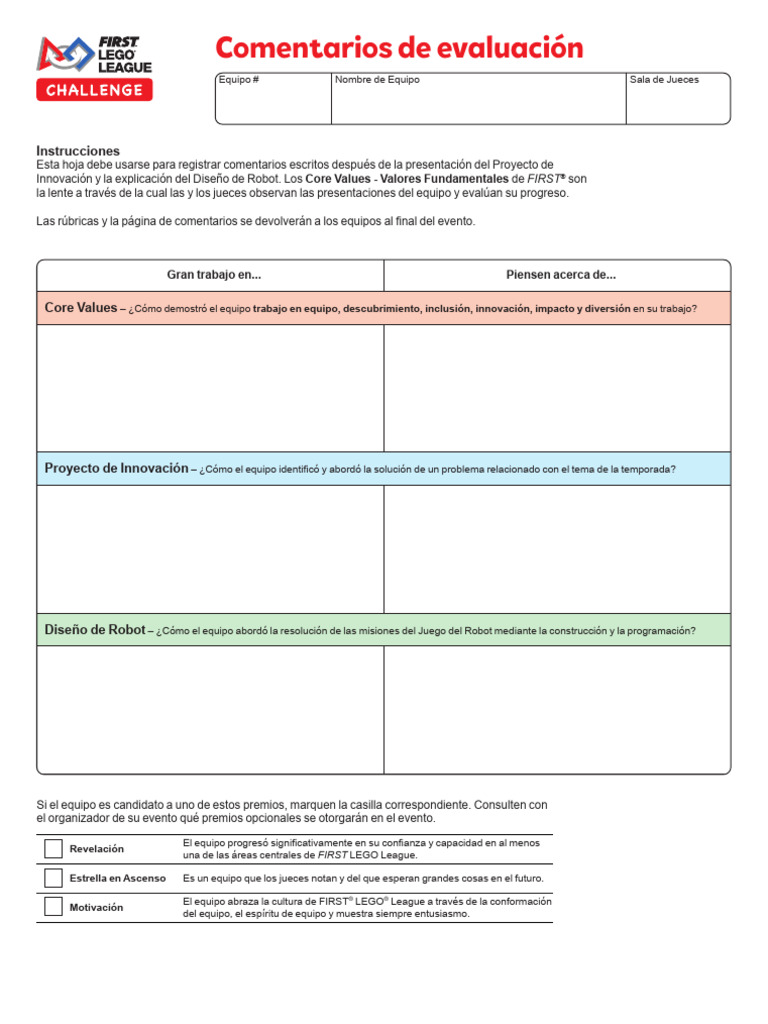 FLL Challenge Rúbricas | PDF