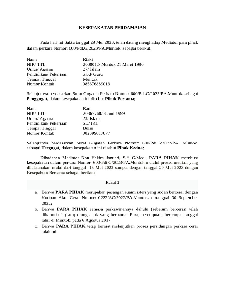 Contoh Kesepakatan | PDF