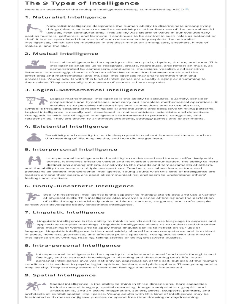 Types of Intelligences | PDF