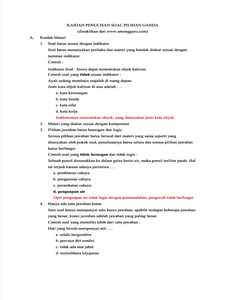 PDF Kaidah Penulisan Soal Pilihan Ganda - Compress | PDF