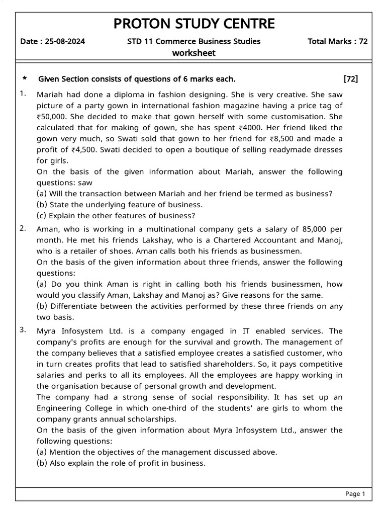 Proton Study Centre: Worksheet | PDF