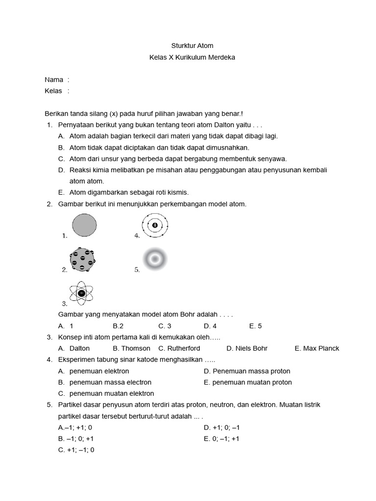 Latihan soal struktur atom (Persiapan UH) | PDF