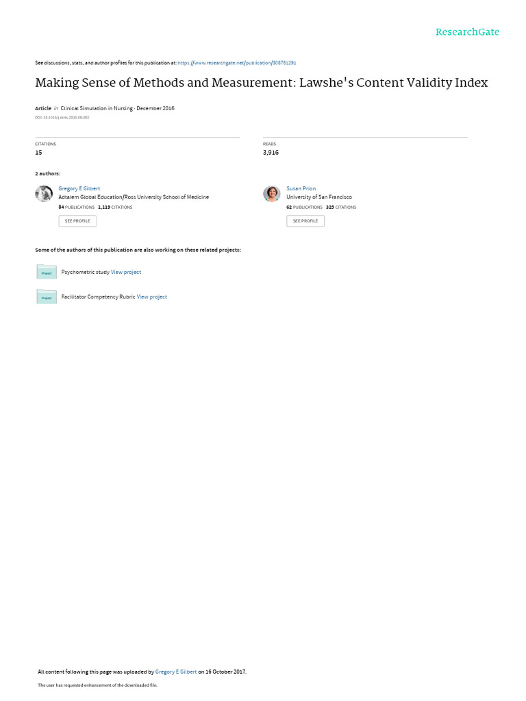(2016) Making Sense of Methods and Measurement - Lawshe's Content ...