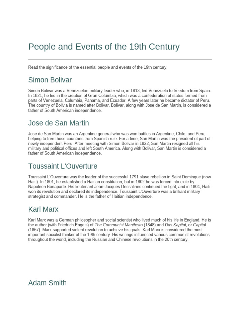Key Figures and Events of the 19th Century | PDF | German Empire | Otto ...