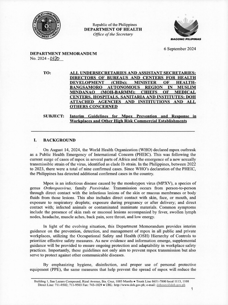 dm2024-0320 (Interim Guidelines For Mpox Prevention and Response in The Workplace) | PDF ...