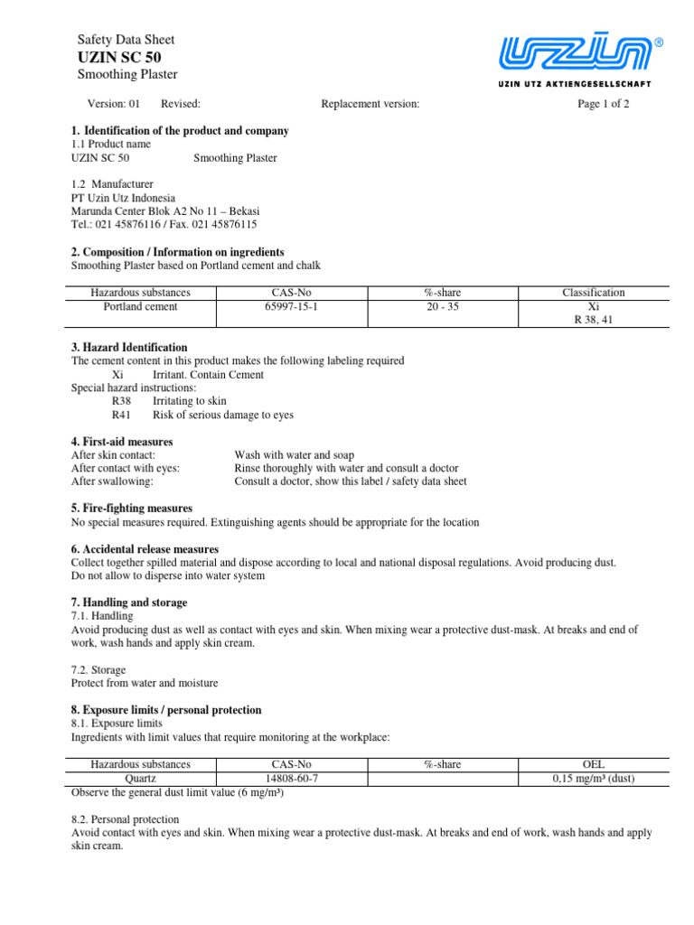 MSDS Uzin SC 50 | PDF