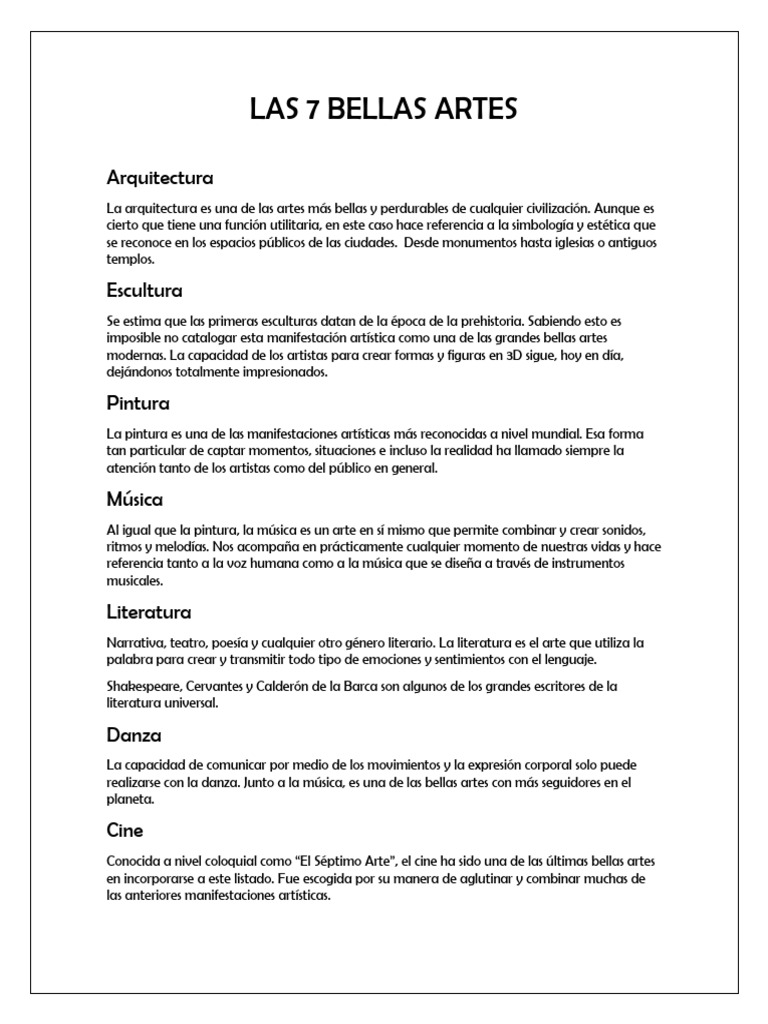 Las 7 Bellas Artes Explicadas | PDF