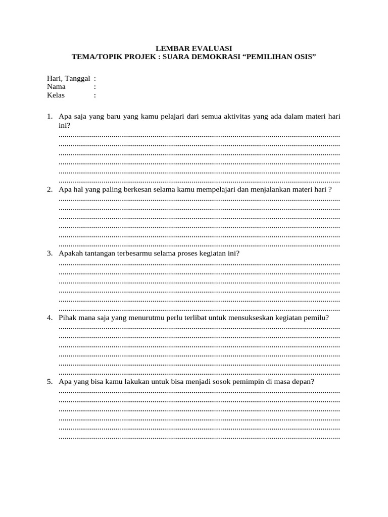 Lembar Evaluasi & Refleksi P5 SMA | PDF