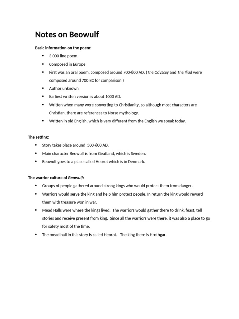 Beowulf Notes | PDF