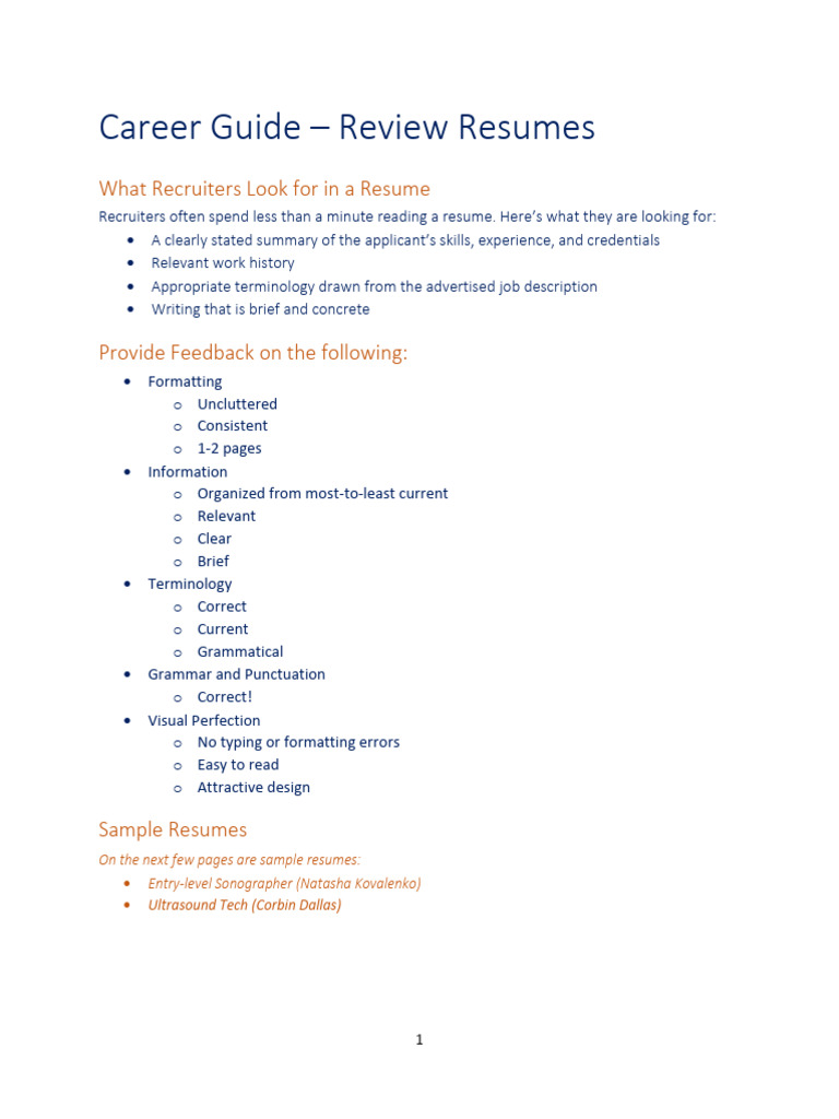 Career Guide Review Resumes | PDF