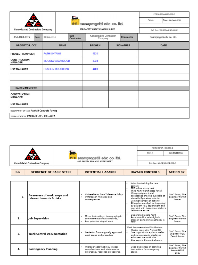 JSA For Asphalt Concrete Paving | PDF