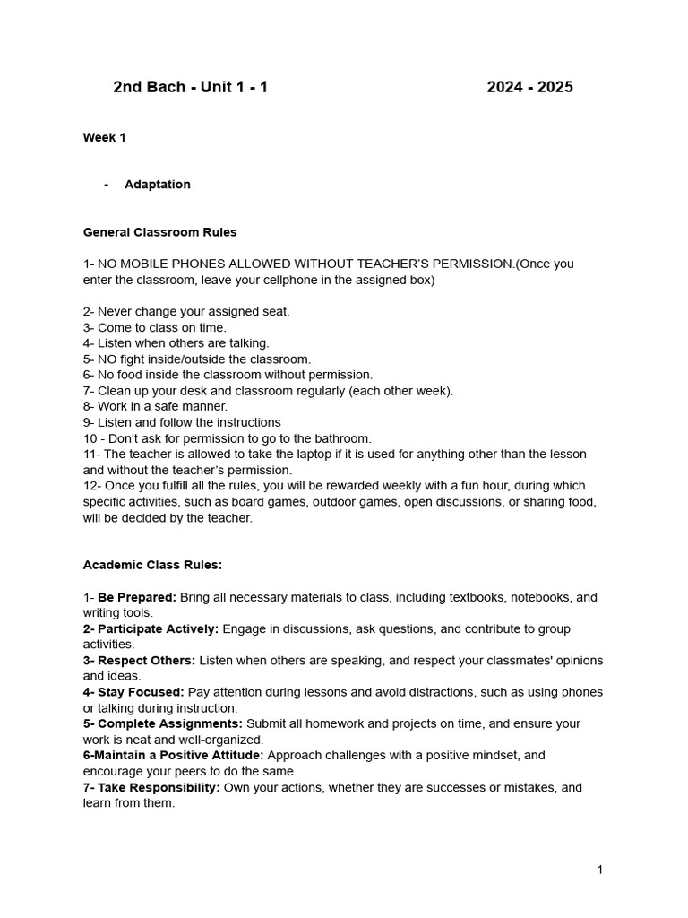 2nd Bach - Workbook - Unit 1-1 | PDF