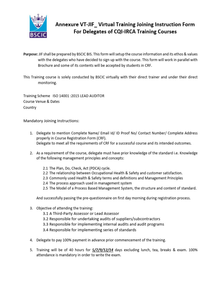 Annexure VT-JIF - Virtual Training - Joining Instruction Form I2 Rev00 ...