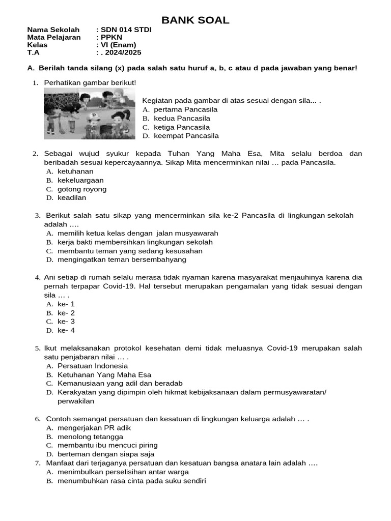 Soal PPKN PTS Ganjil Kelas 6 Tahun 2022 2023 | PDF