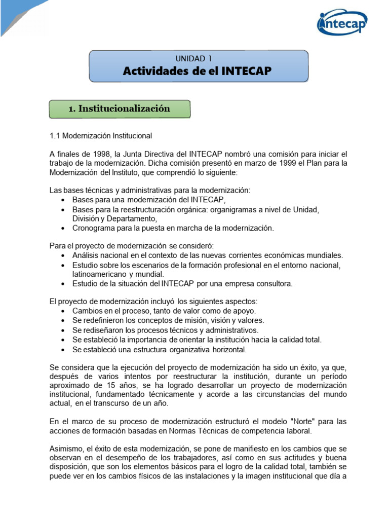 1.2 Unidad1 Modernización Del INTECAP | PDF